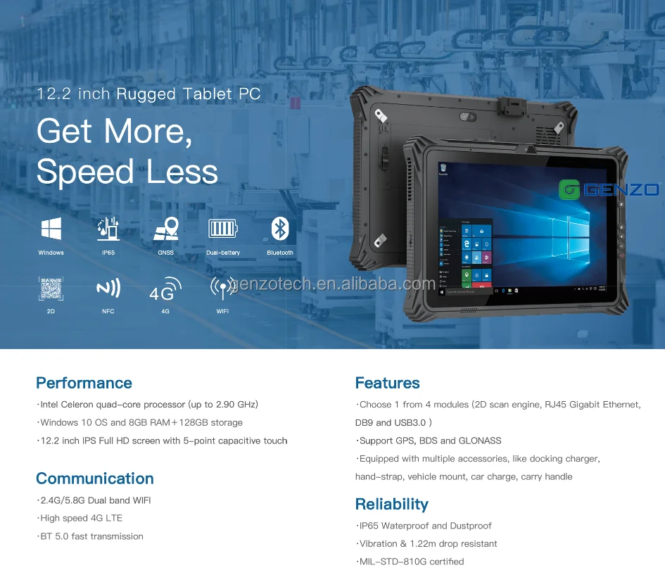 Genzo Rugged Tablet 12 Inch With Cpu Intel Jasper Lake N5105h,Rs232 And ...