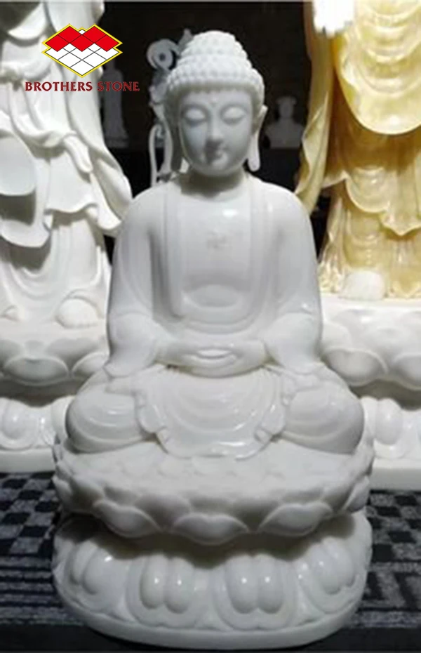 White Marble Buddha Sitting On Lotus Statue Marble Figure Of Buddha ...