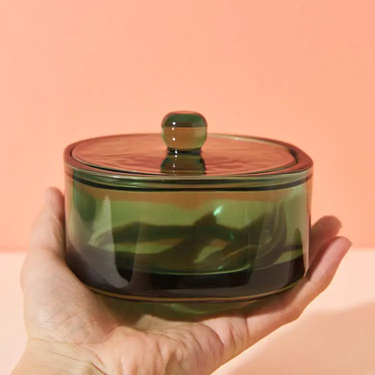 14oz Custom Empty Clear Green Glossy Matte Glass Candle Jars For Candle ...