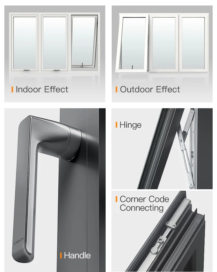 Customized Double Glass Awning Windows Aluminum High Security ...