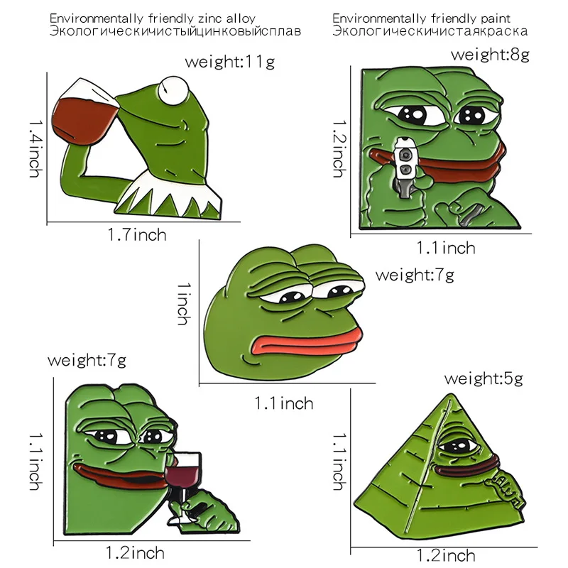 Cartoon Pepe the Frog Meme Enamel Pins - 11 Styles