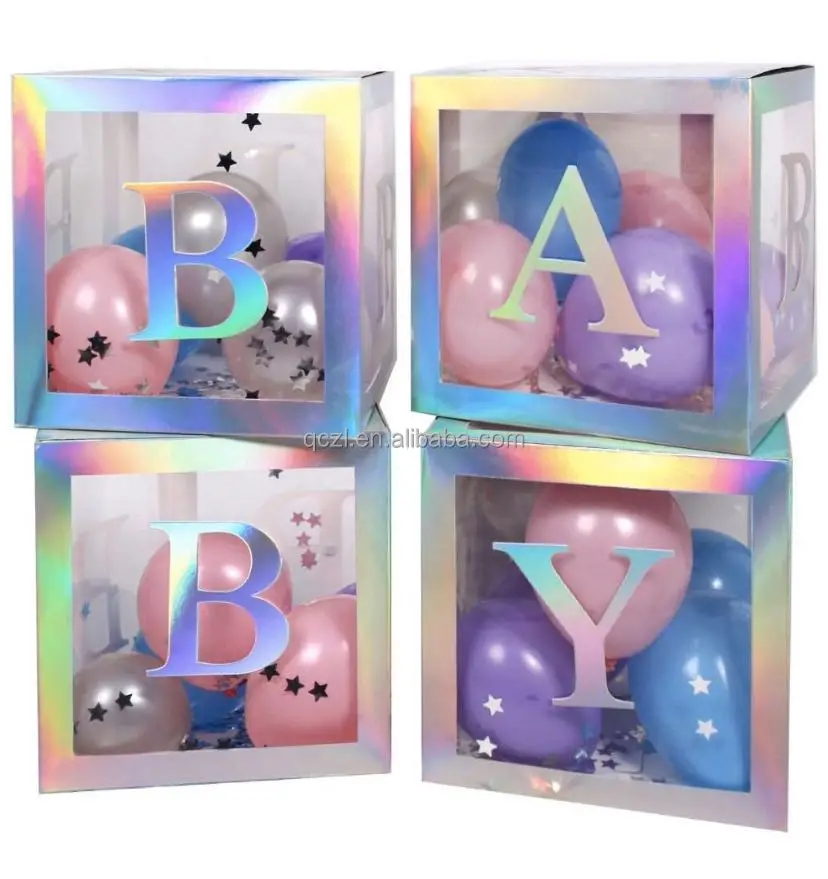 Gold Box Transparent Name Age Box for Baby Shower Decor