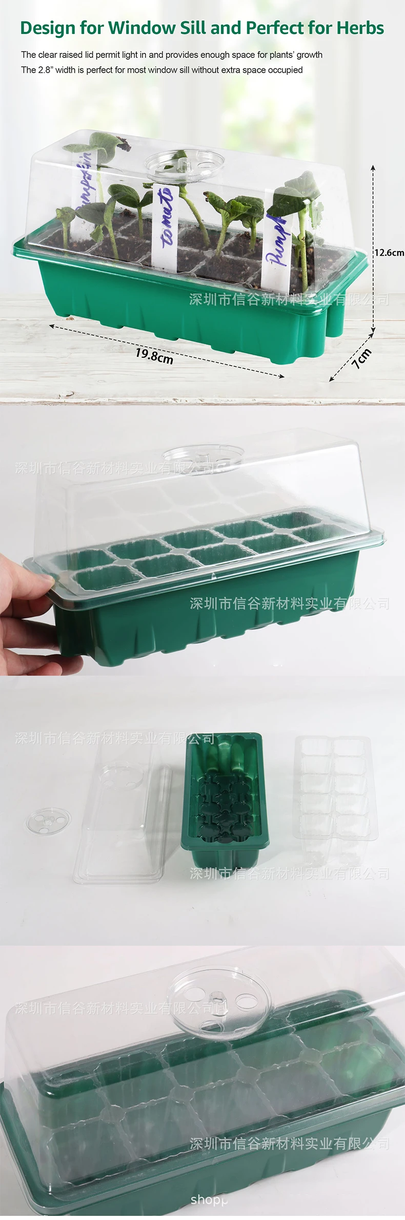 10 Cells Mini Greenhouse Plastic Humidity Plant Starter Windowsill Tray ...