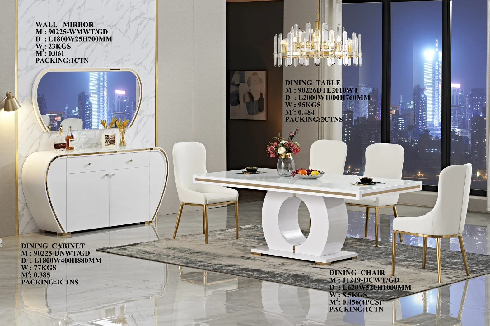 Modern Design Luxury MDF Dining Table Set with Leather Chairs