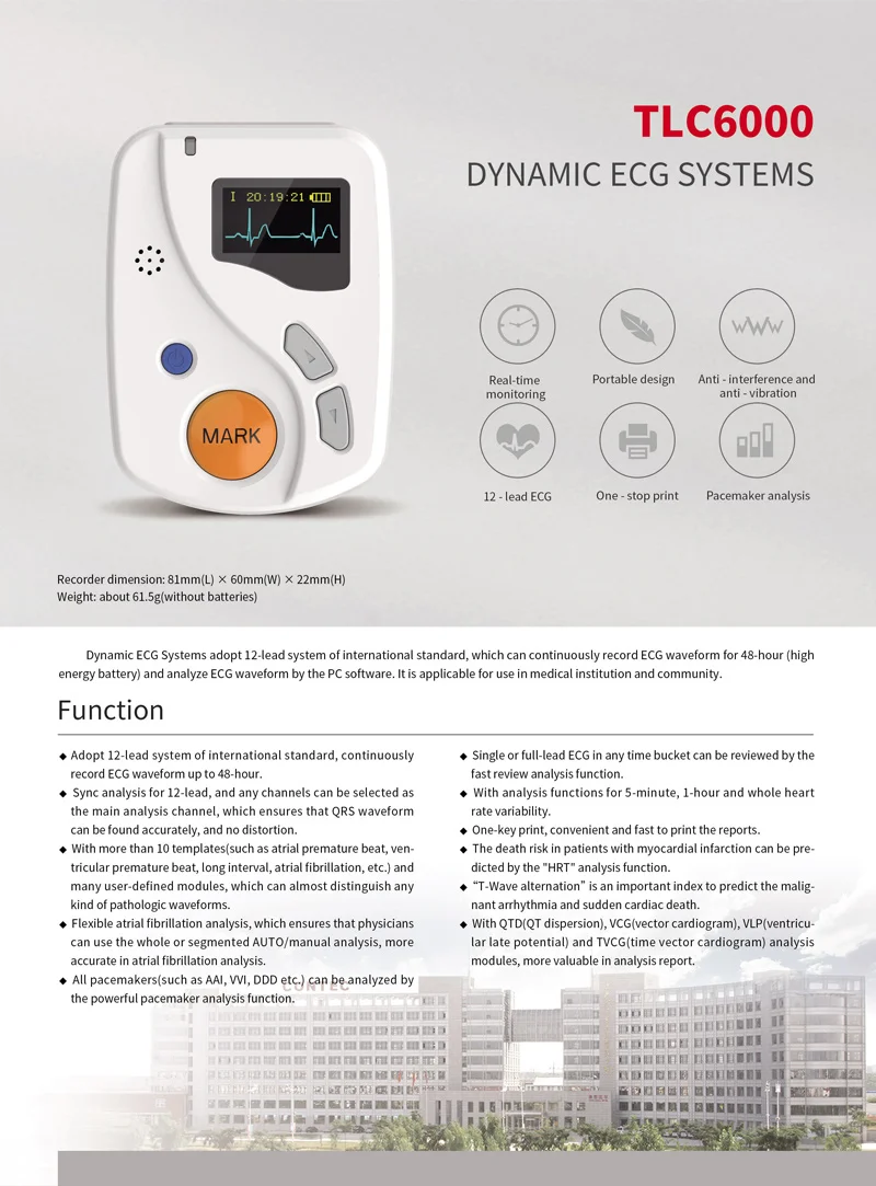 Contec Tlc6000 Ce 24 Hour Record 12 Lead Digital Holter Ecg Monitor,Ecg ...