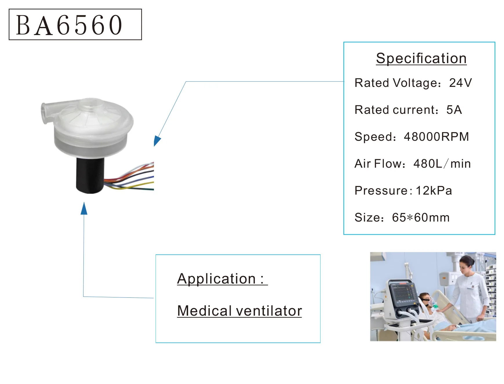 65*65*60mm High Pressure Mini Blower 24v Dc Cpap Blower For Respiratory ...