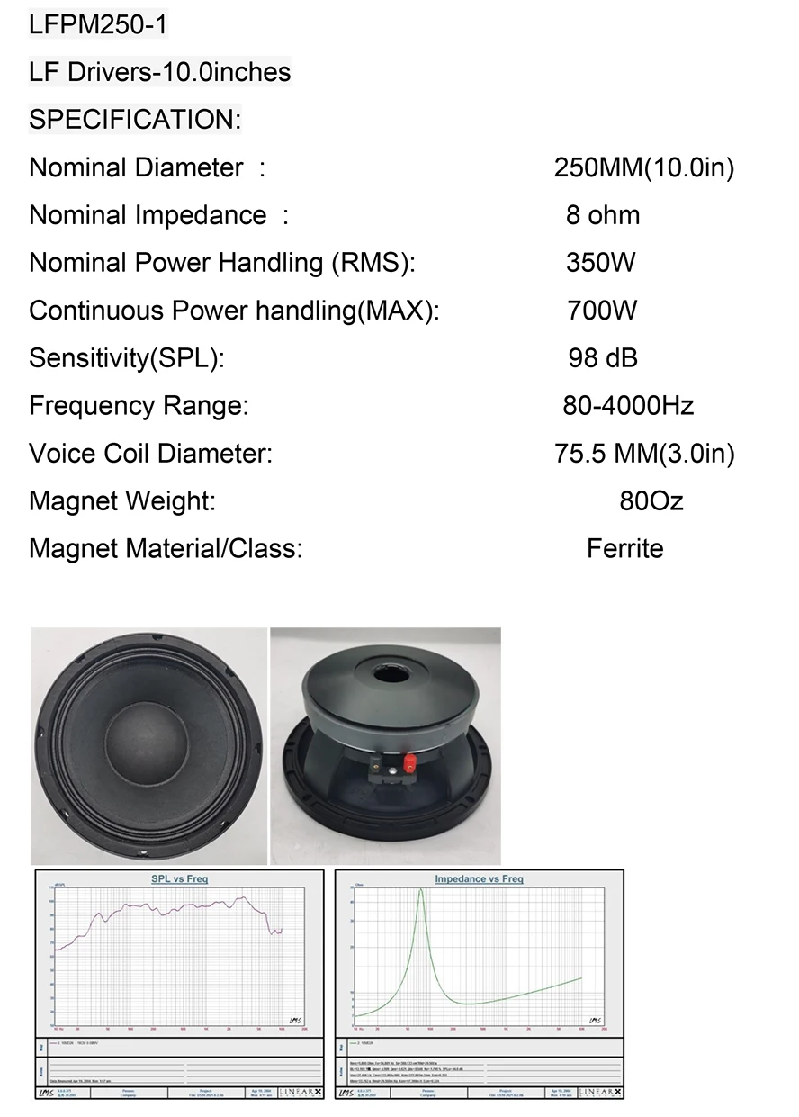 10 Inch 350W RMS Pro Audio Loudspeakers - Powerful Subwoofer