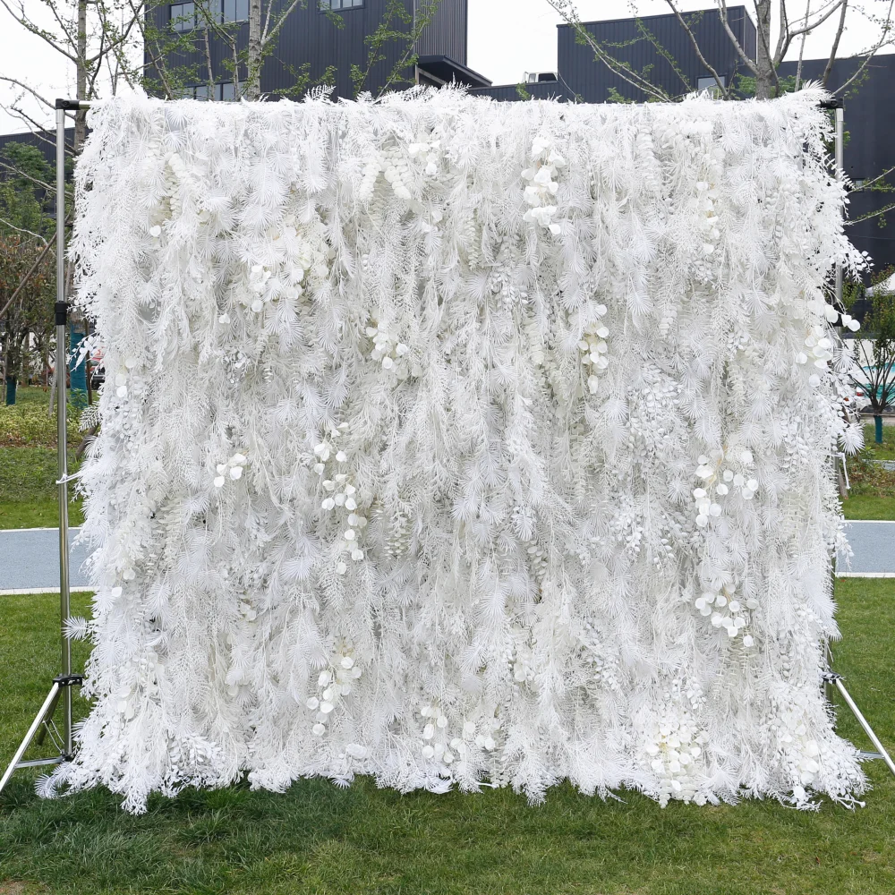 White Feather Wall Backdrop Wedding Wall Artificial Flowers Panel Roll ...