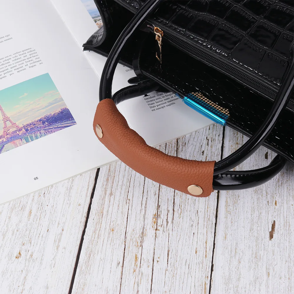 Genuine Leather Lychee Pattern Suitcase Handle Push-button Type Handbag ...