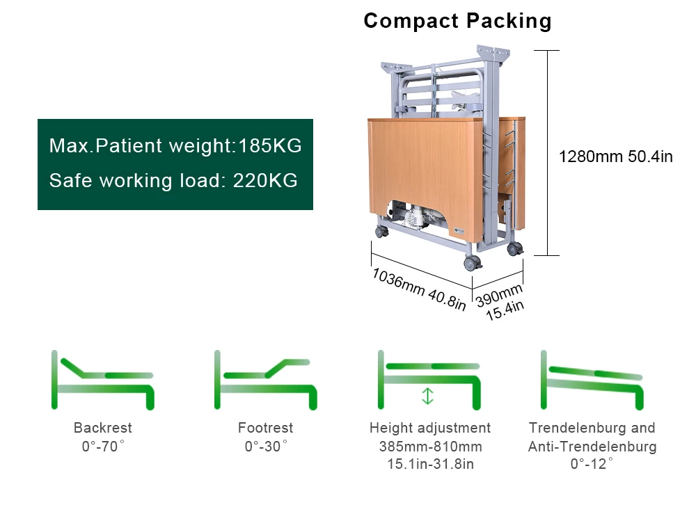 Tecforcare Wooden Medical Bed - Home Care for the Elderly