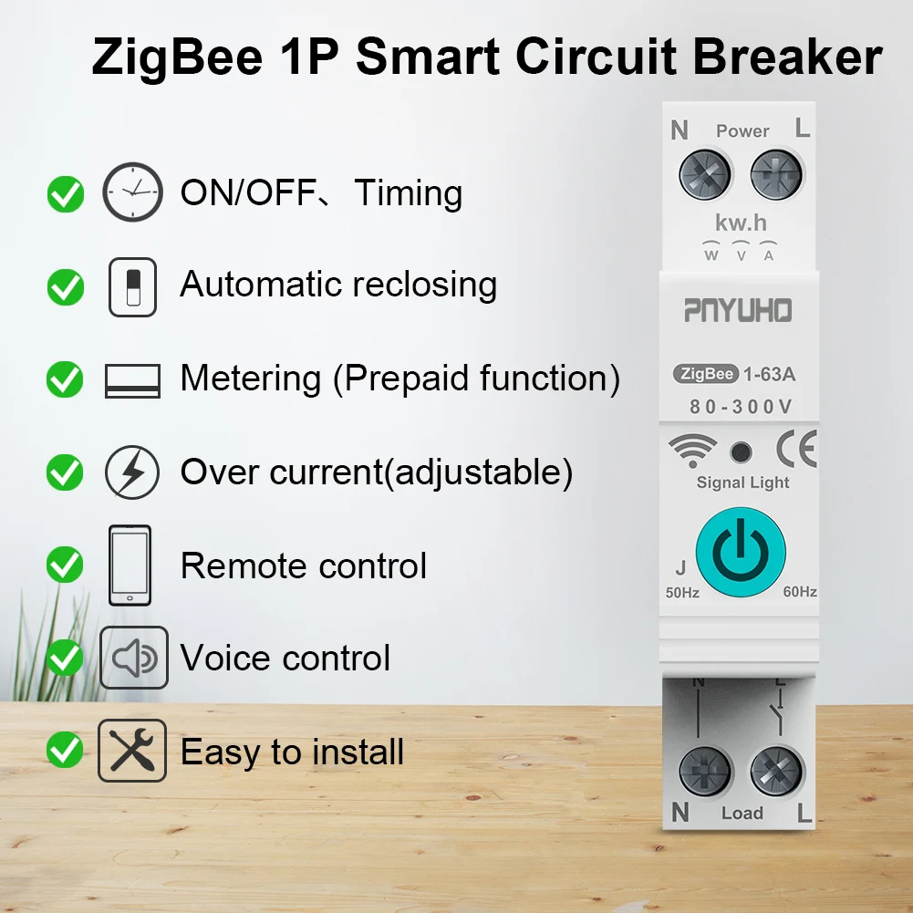 Smart Switch Zigbee Tuya 63a Circuit Breaker with Timer Mcb with Energy ...