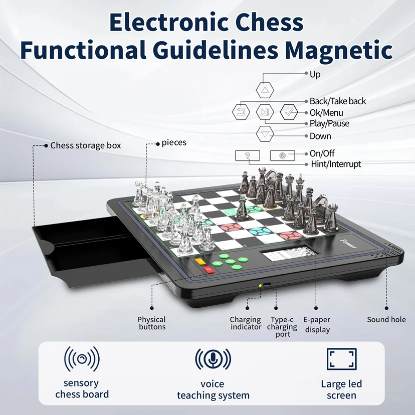 AI Electronic Chess Board Game with Luxury Crystal Pieces