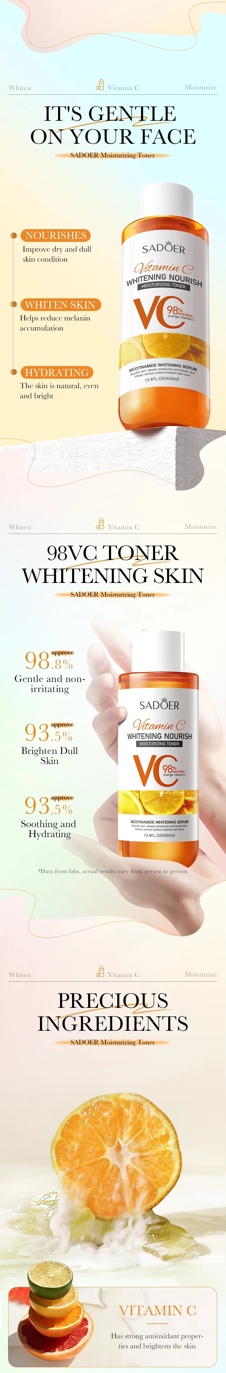 SADOER Cosmetics - 98% VC Vitamin C Facial Toner for Women