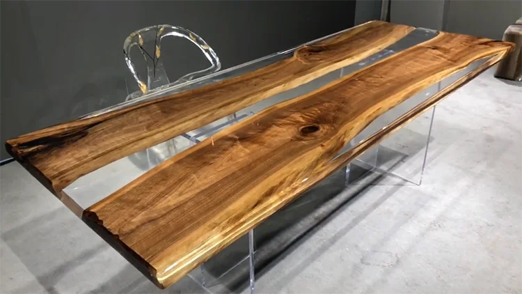 New Arrival Natural Solid Wood Genuine Epoxy Resin Table and Dining ...