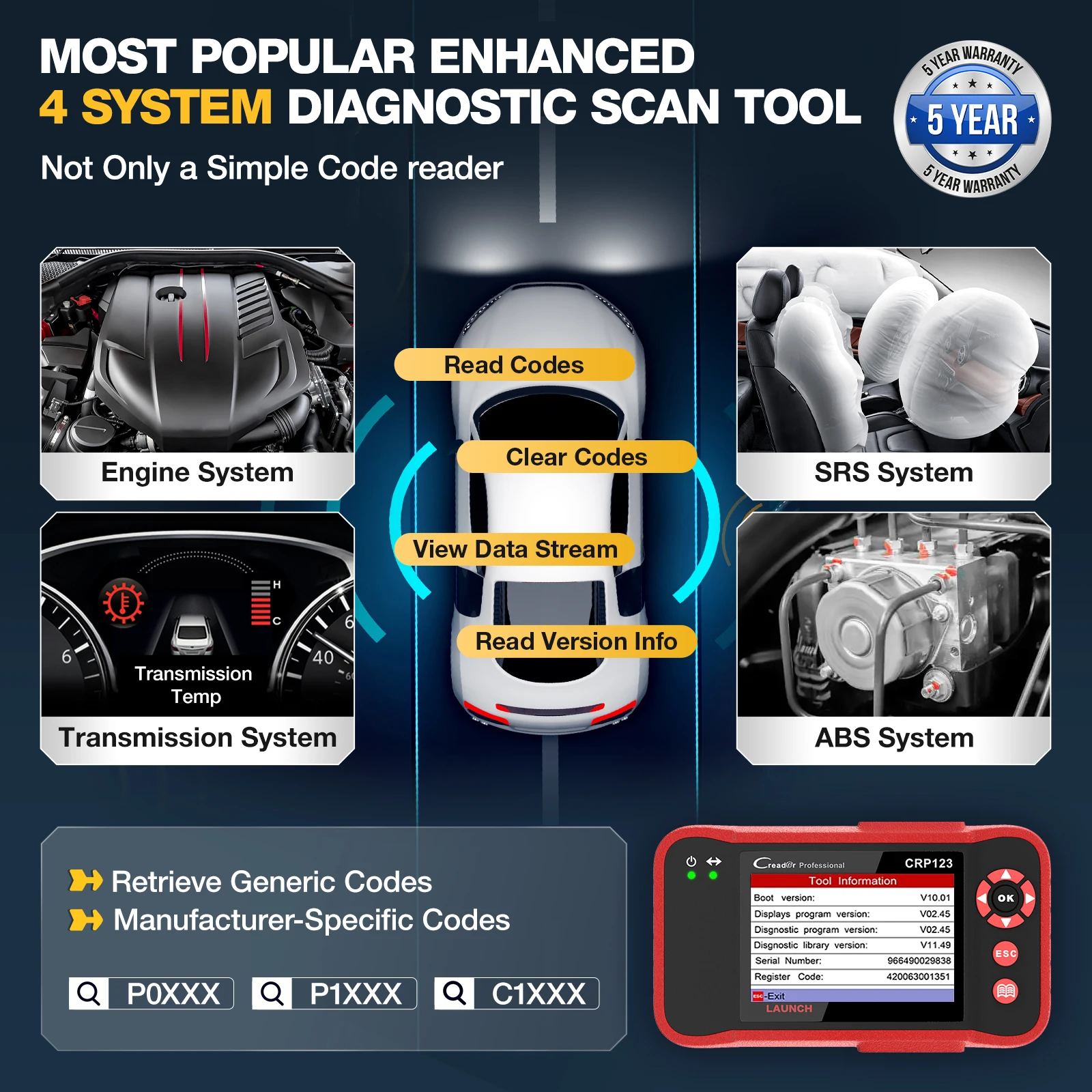 100% Original Launch Creader Crp123 V 2.0 Auto Diagnostic Scanner Code ...