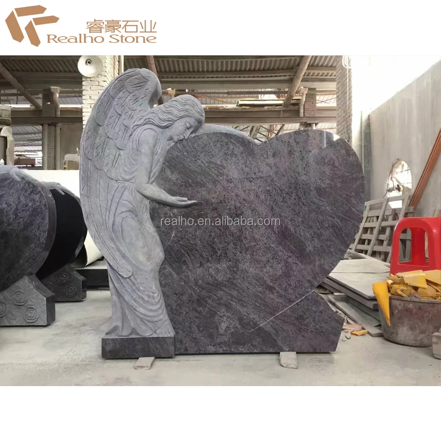 Black Granite Heart Angel Wings Headstone Cemetery Engraving Angel ...