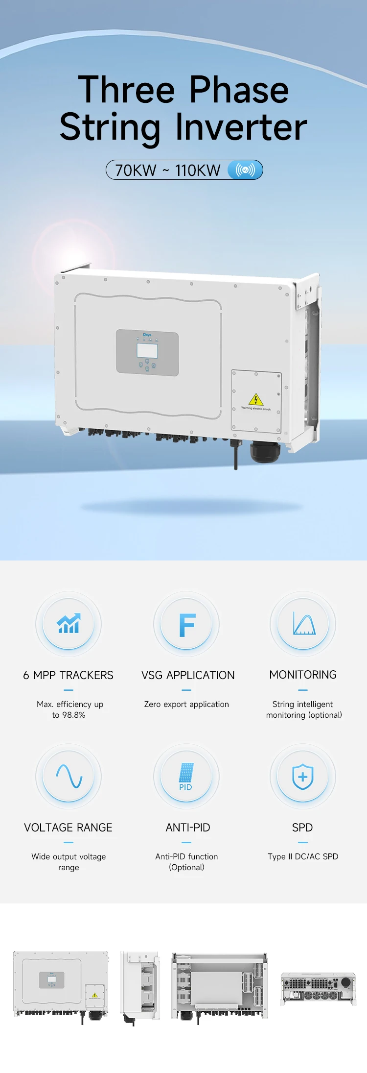 德业并网三相太阳能逆变器70KW 75KW 80KW 90KW 100KW 110KW| Alibaba.com