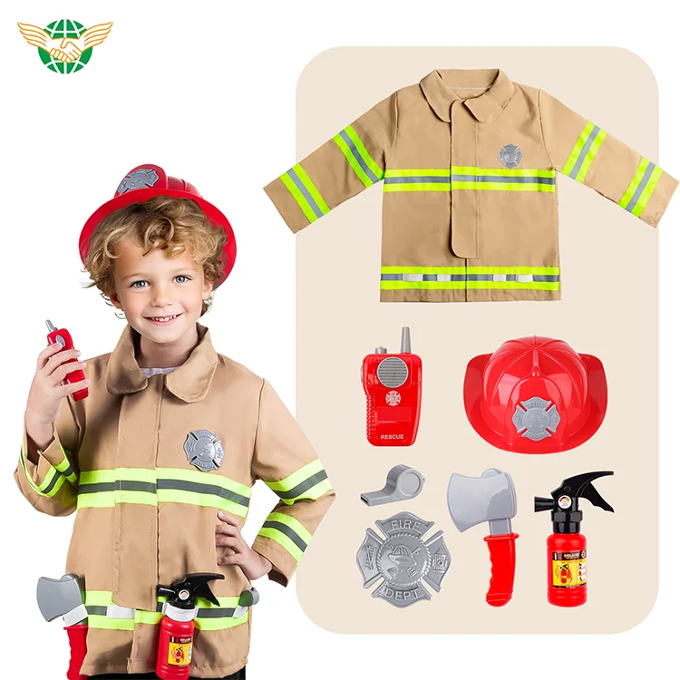 Educational Fire Rescue Toy Set Kids Fireman Helmet Tools Role Play ...