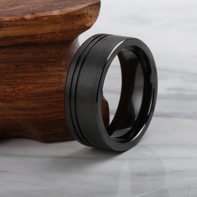 Brushed Flat Black Zirconium Ring - Trendy Men's Jewelry