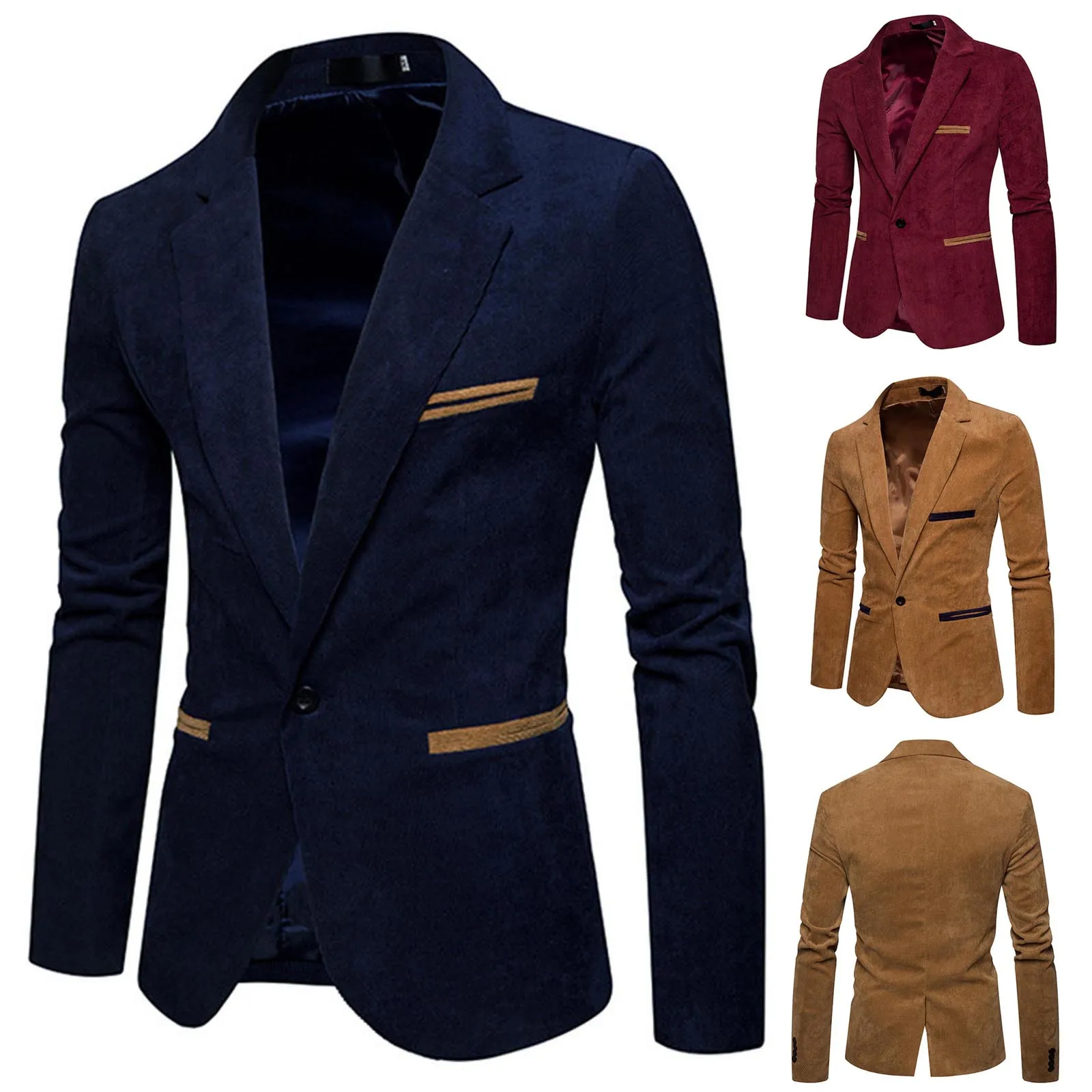 Group Jacket For Men Blazers Corduroy Men's Suit Solid Casual Business ...