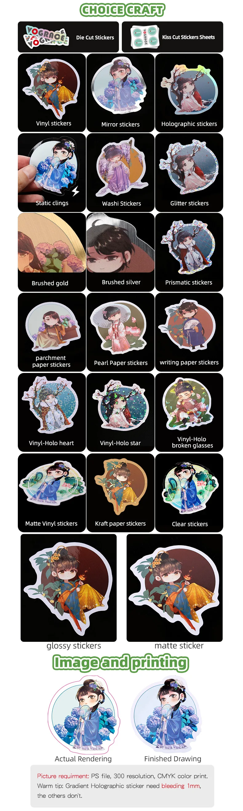 Vograce Custom Stickers Custom Die Cut Vinyl Stickers Printing Adhesive ...