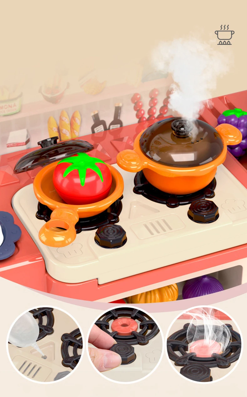 Kitchen Kids Toys Sets Pretend Spray Games 43pcs Mini Kitchen Toys Kids ...