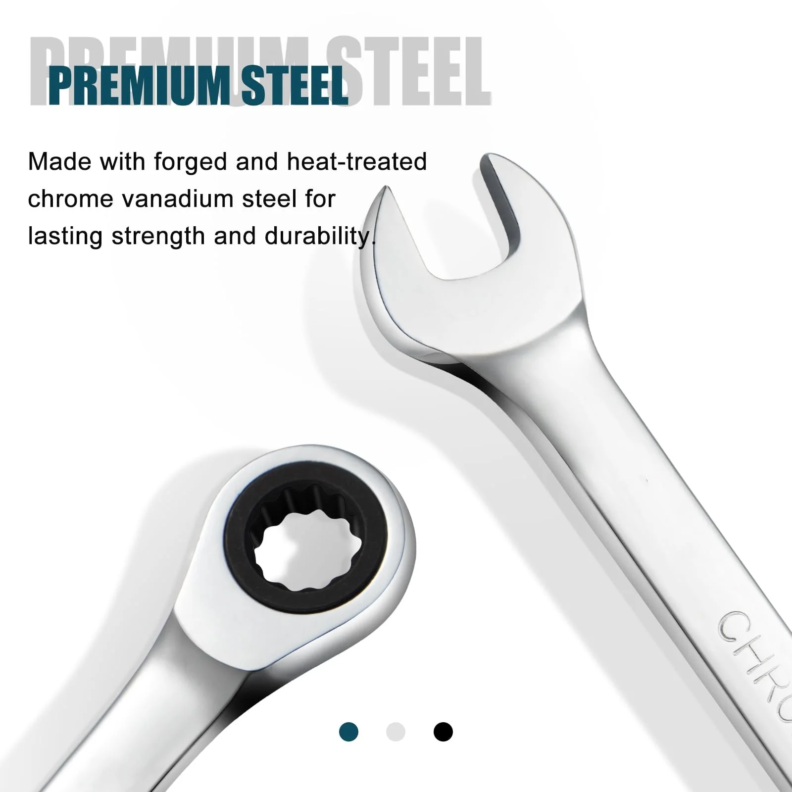 17mm Metric Matt Finish Ratcheting Wrench Chrome Vanadium Steel 12pt ...