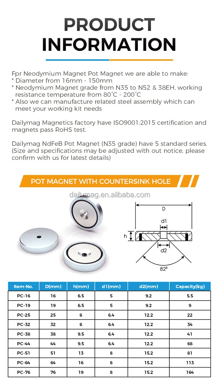 Dailymag 65lbs Pulling Force Rectangular Neodymium Pot Magnet 15x13 ...