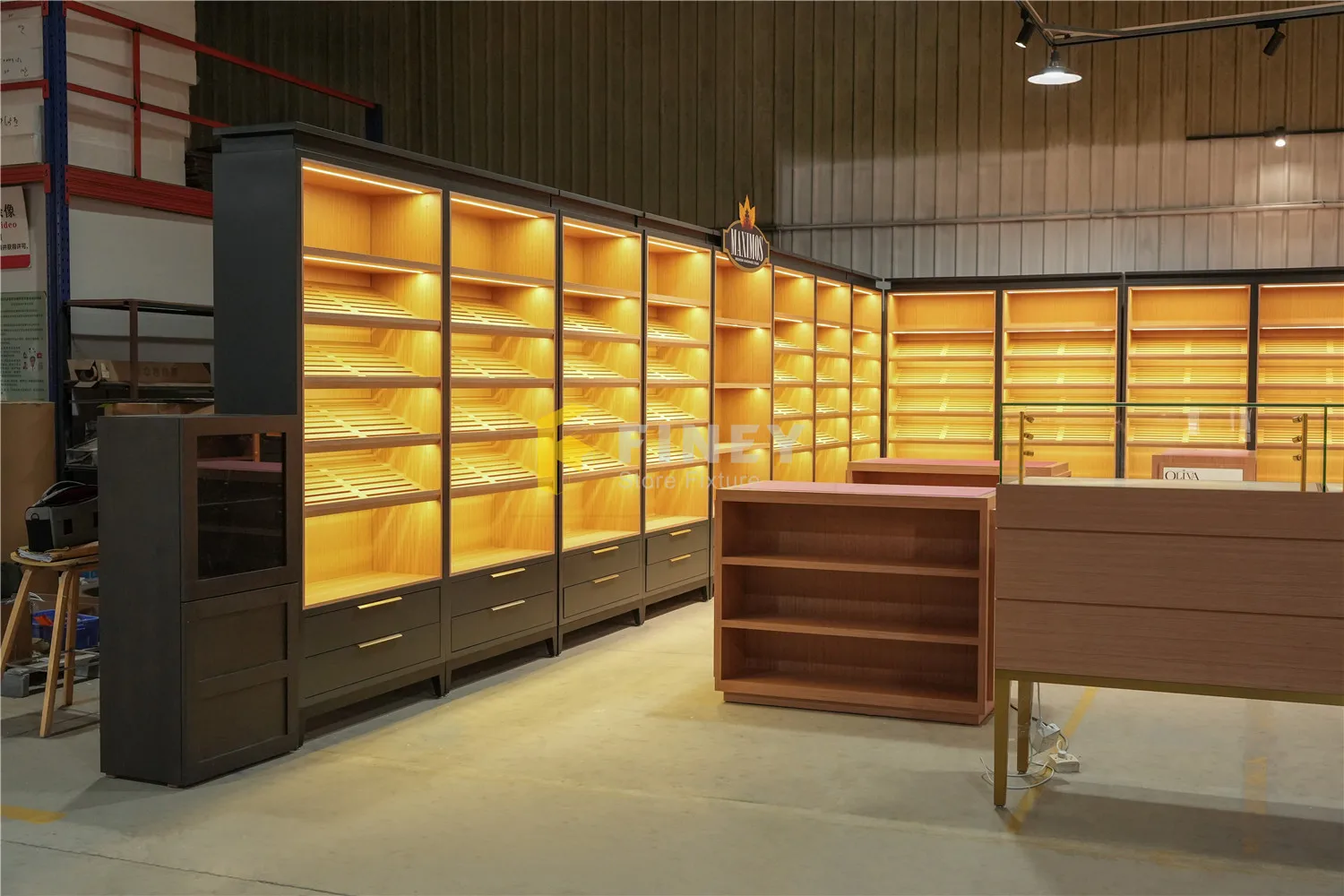 Custom Cigar Store Interior Design - Wood & Glass Displays