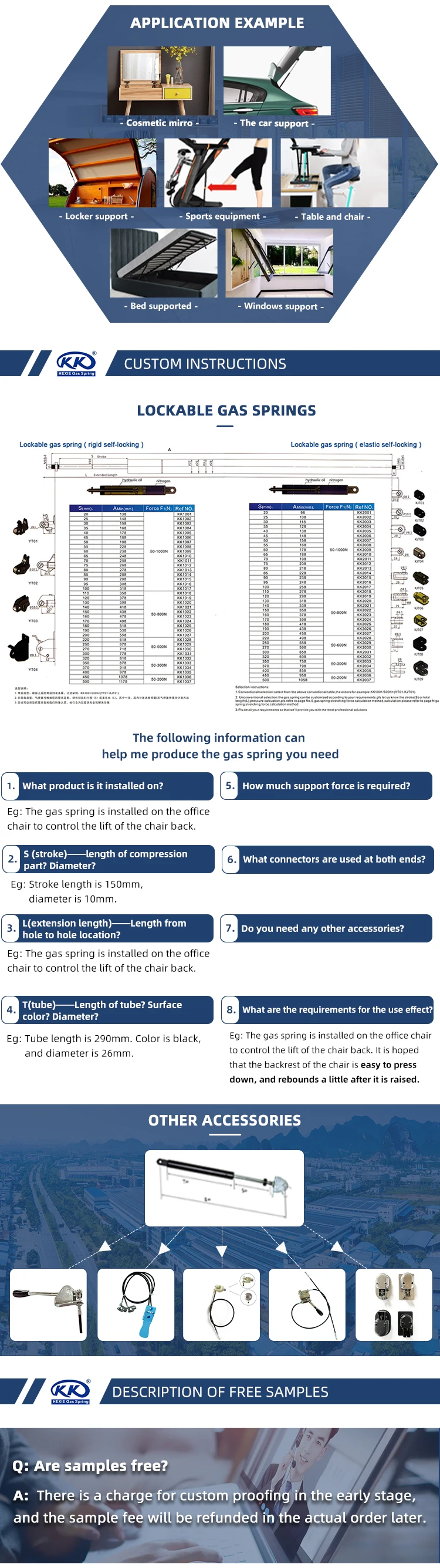 400N 600N Nitrogen Pneumatic Compression Gas Spring for Furniture