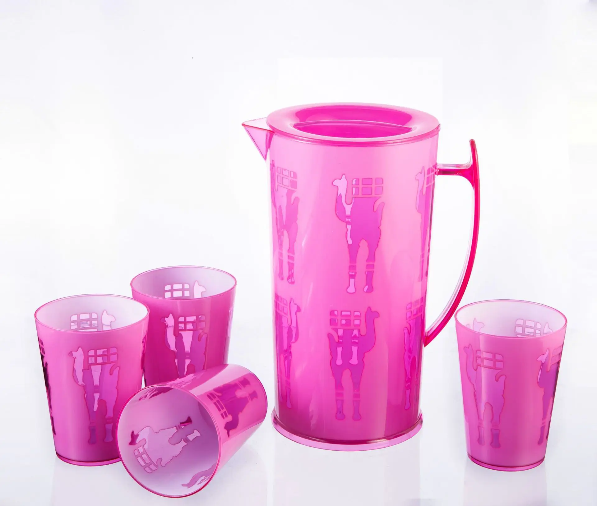 Pitcher With Lid And 4 Tumbler Drinkware Set Clear Plastic Ps Modern ...