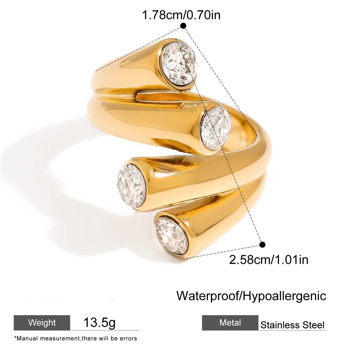 ERESI NON Tarnish New Arrival Shiny Cubic Zircon Finger Ring Waterproof ...