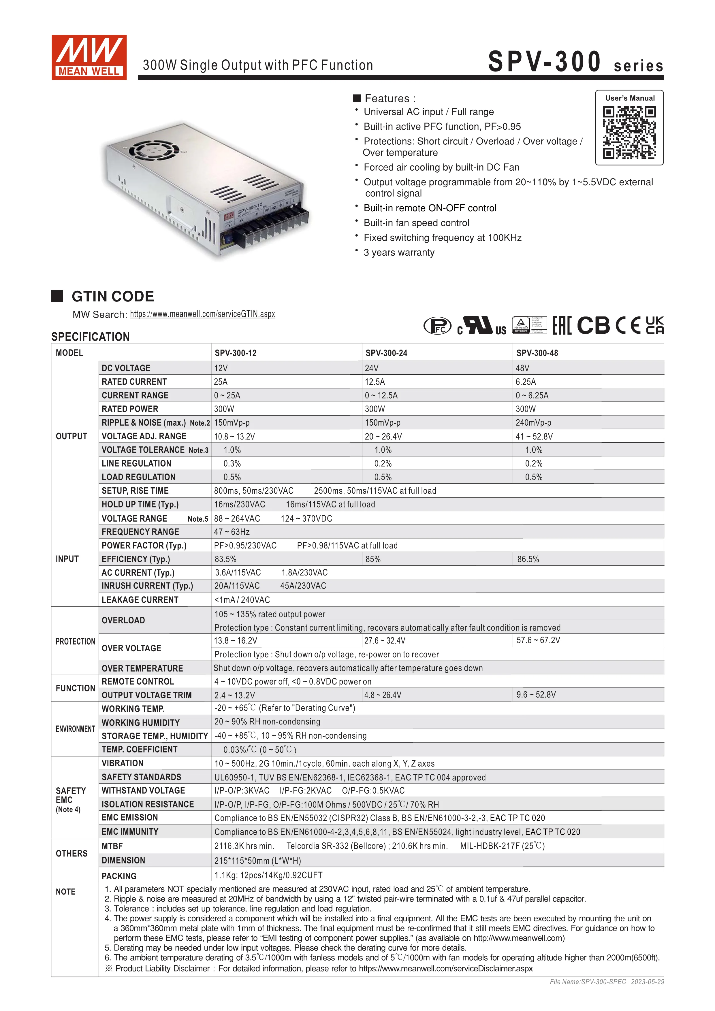 Original Meanwell Spv-300-24 300w Single Output With Pfc Function - Buy ...