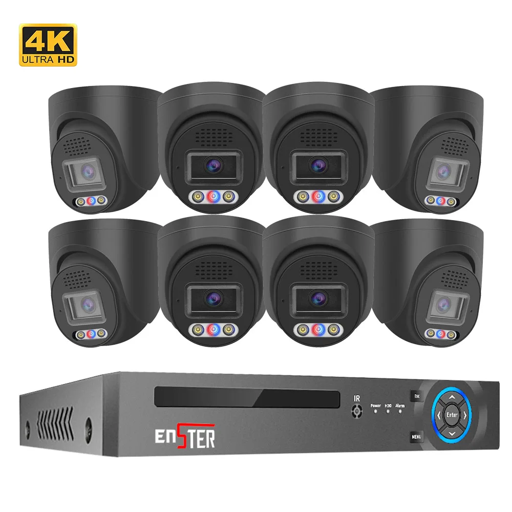 ENSTER 4K 8 Channel 8MP Red and Blue Light Alarm Outdoor Home PoE NVR Kit Cctv Ip Cameras ...