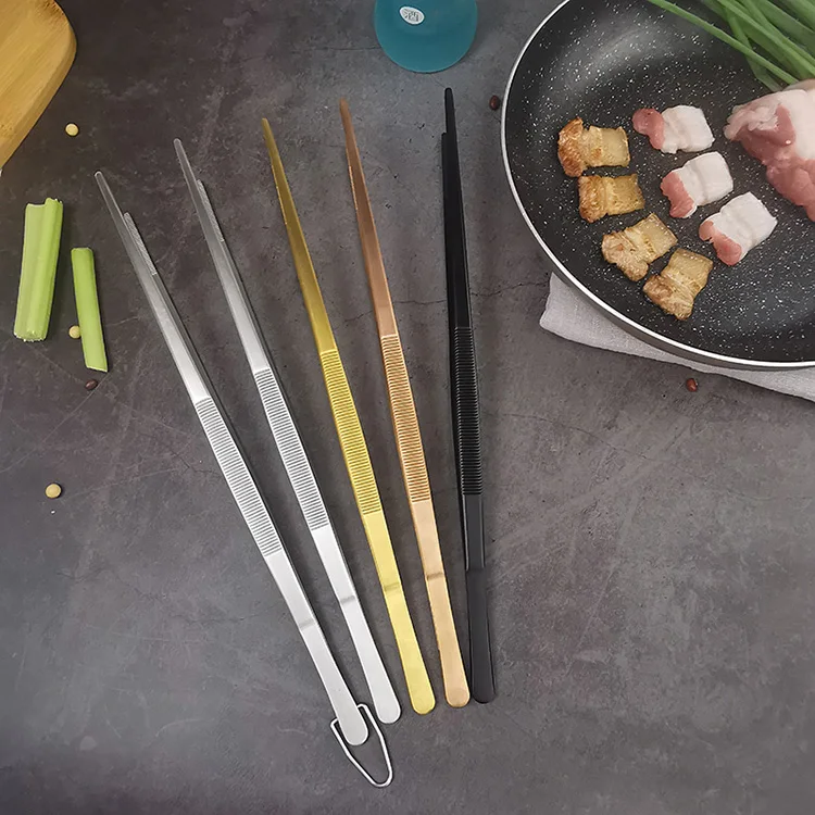 Metal Culinary Garnish Chef Plating Cooking Pliers Food Tongs Long 12 ...