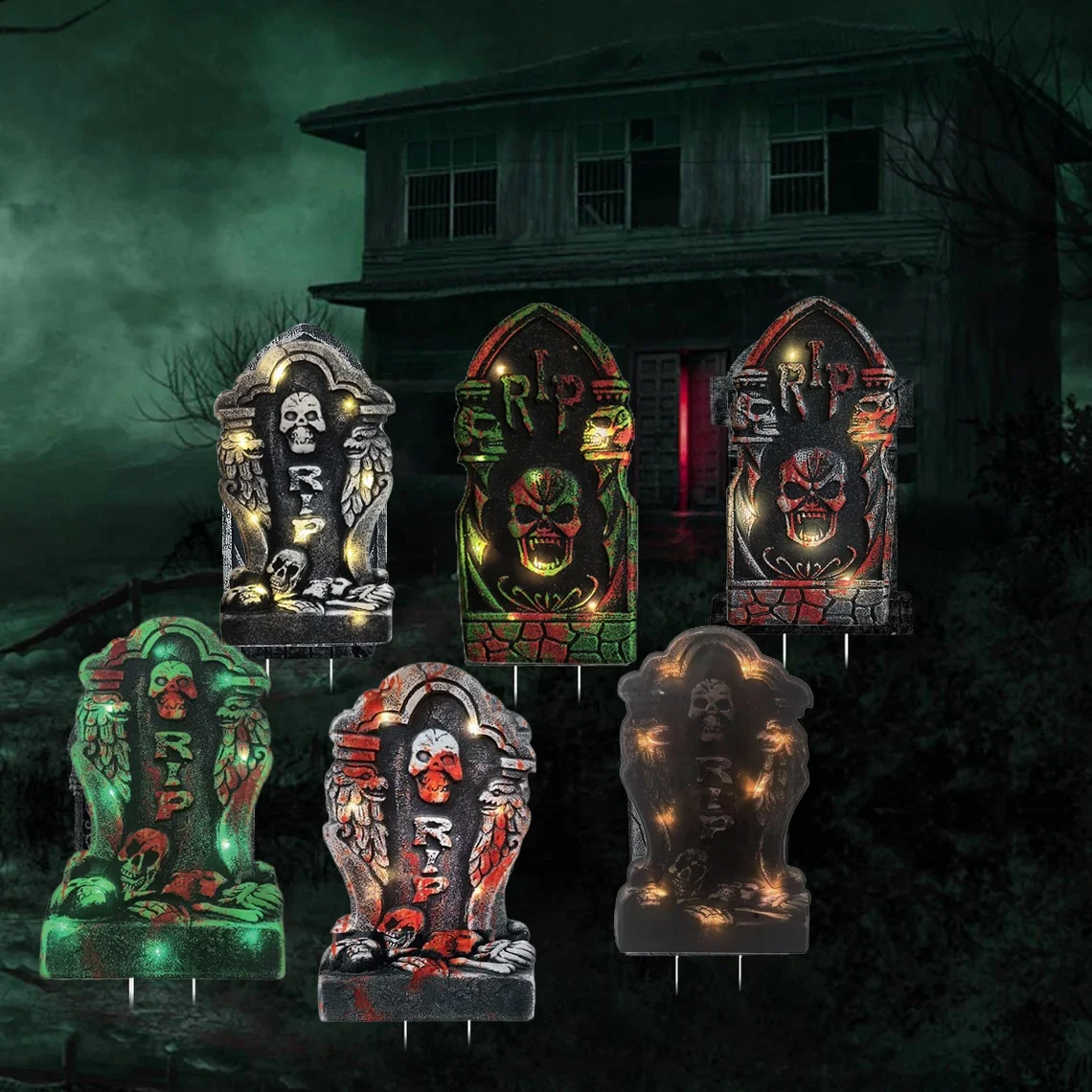 Spooky Rip Tombstone Skeleton With Led Glowing Light For Haunted House ...