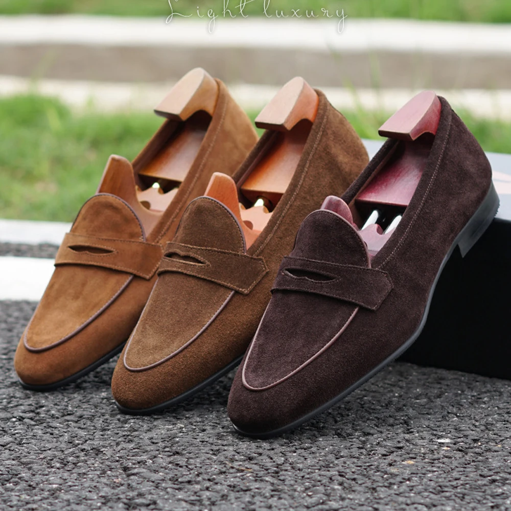 New Fashion Men's Suede Leather Loafers Slip-on Top Layer Cowhide ...