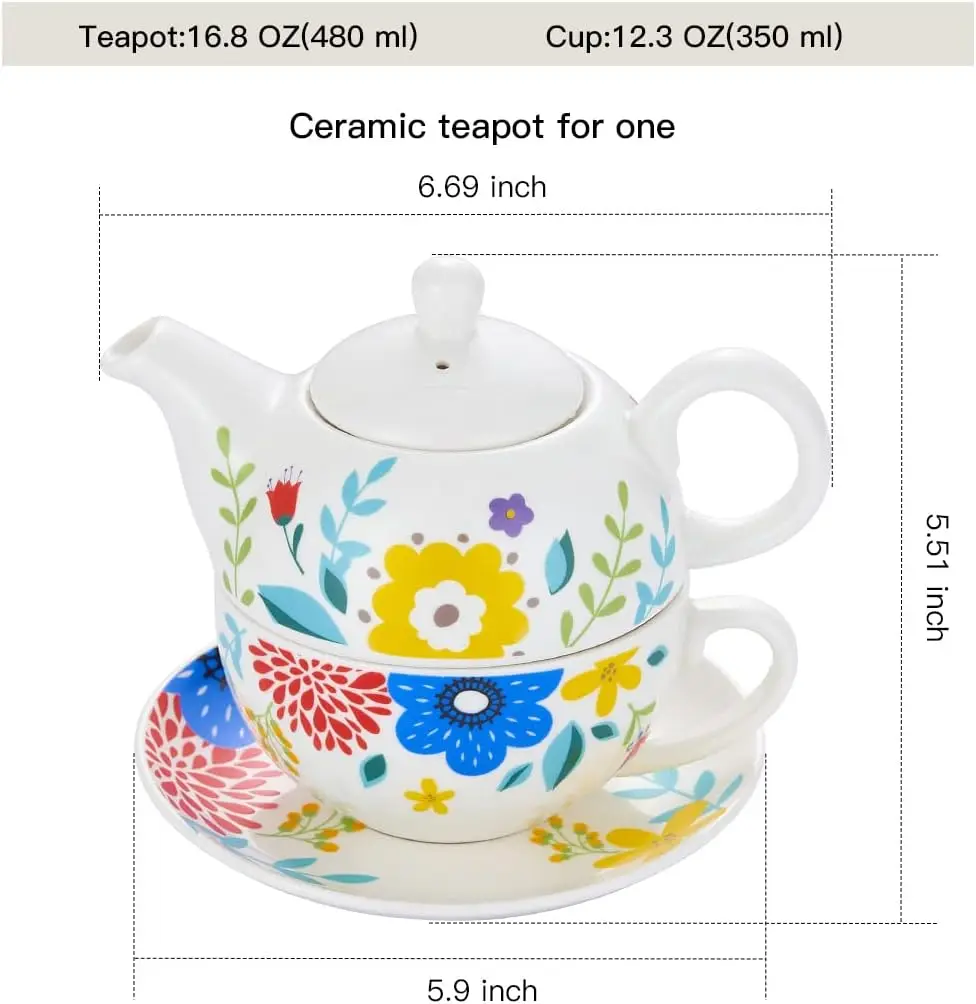 Teapot And Cup Set,Tea Set For One,Floral Teapot,Tea Set Gift For Women ...