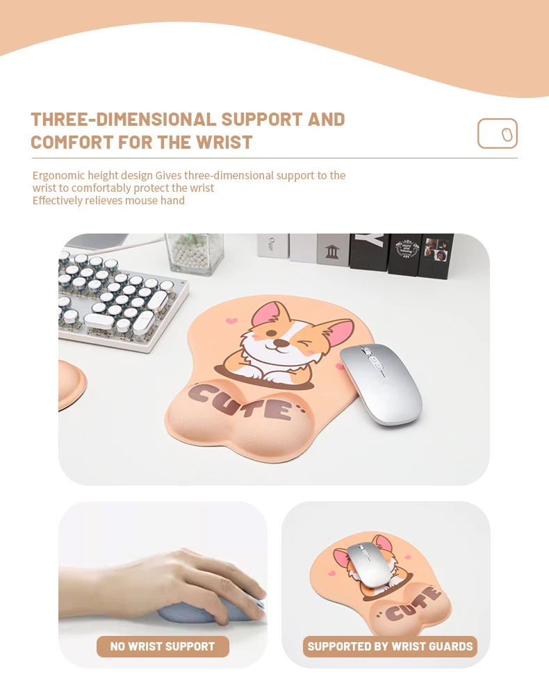 Cartoon Corgi Ergonomic Gel Wrist Rest and Mouse Pad Gaming Silicone ...