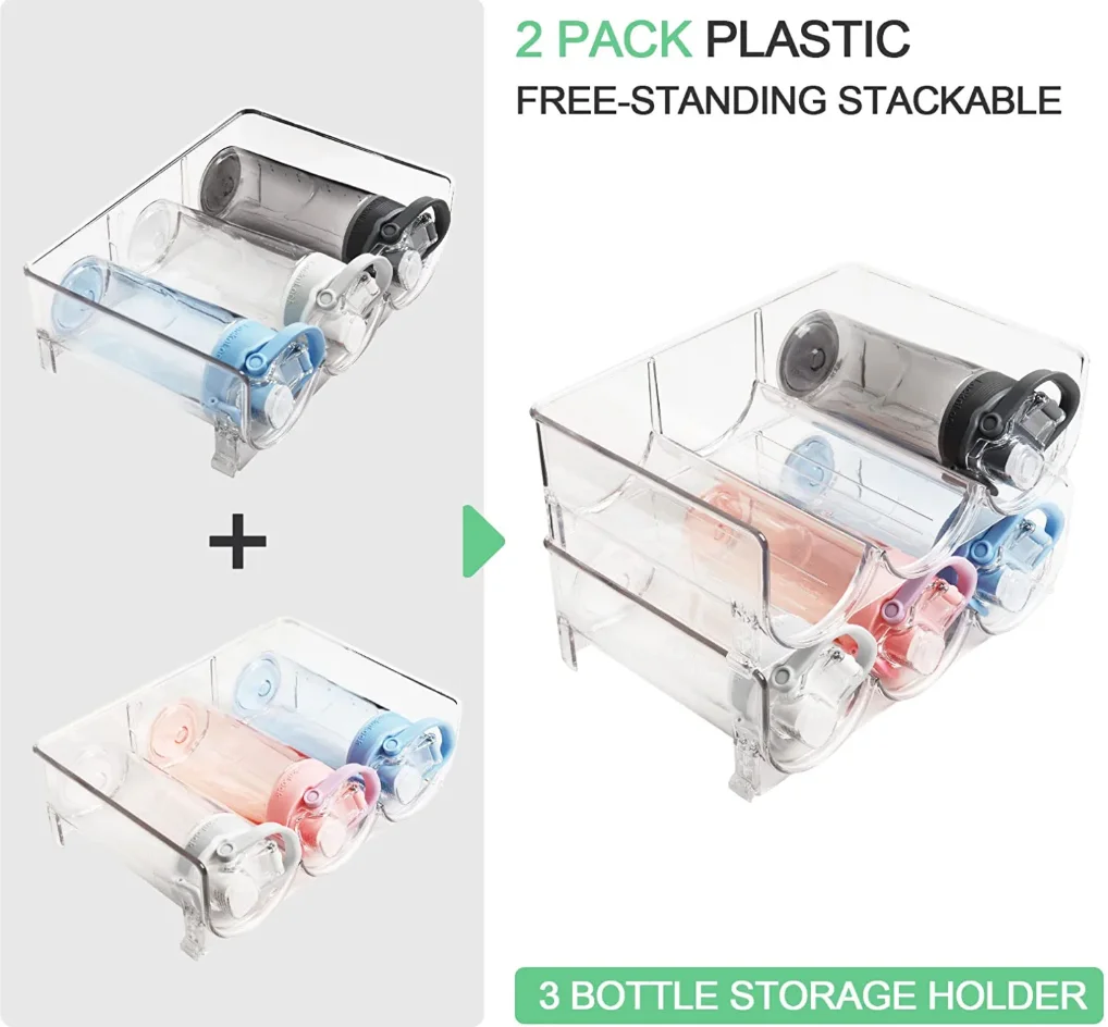 3 Compartment Stackable Plastic Water Bottle Organizer 4 Pack Stackable ...
