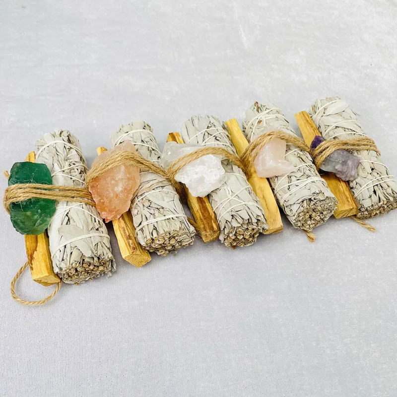 White Sage Wand with Palo Santo & Crystal Quartz 4 Incn California Sage ...