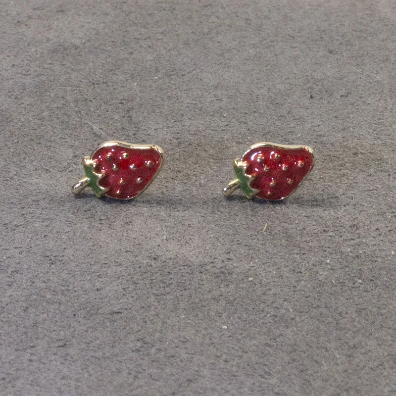 Red Enamel Strawberry Earring Ear Stud Women Fashion Earring - Buy ...