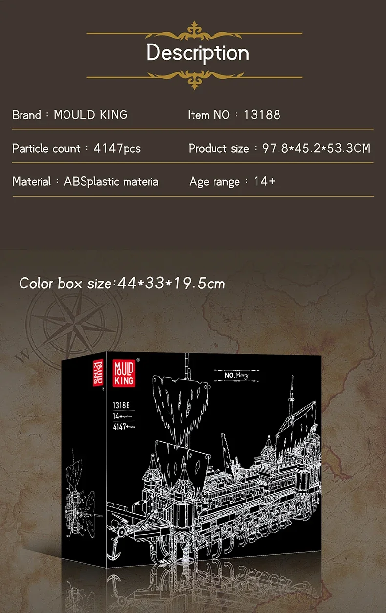 Mould King 13188 Pirate Ship The Silent Mary Ship Model Assembly ...