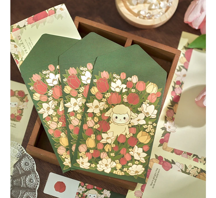 Gold Plated Flower Greeting Card Envelope Set - DIY Romantic