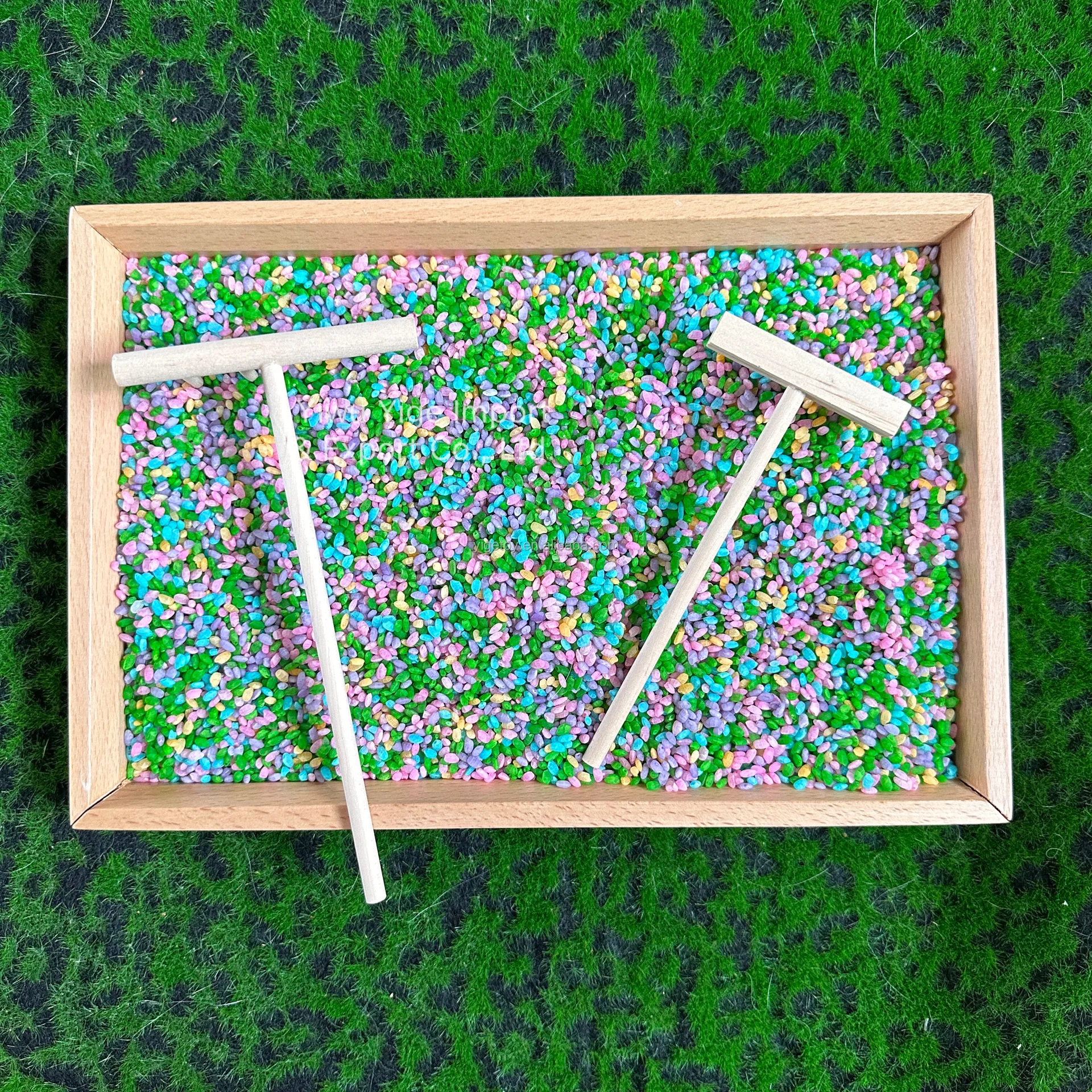 Montessori Kids Outdoor Play Set Sensory Bin Wooden Tools 2 Piece Rake ...