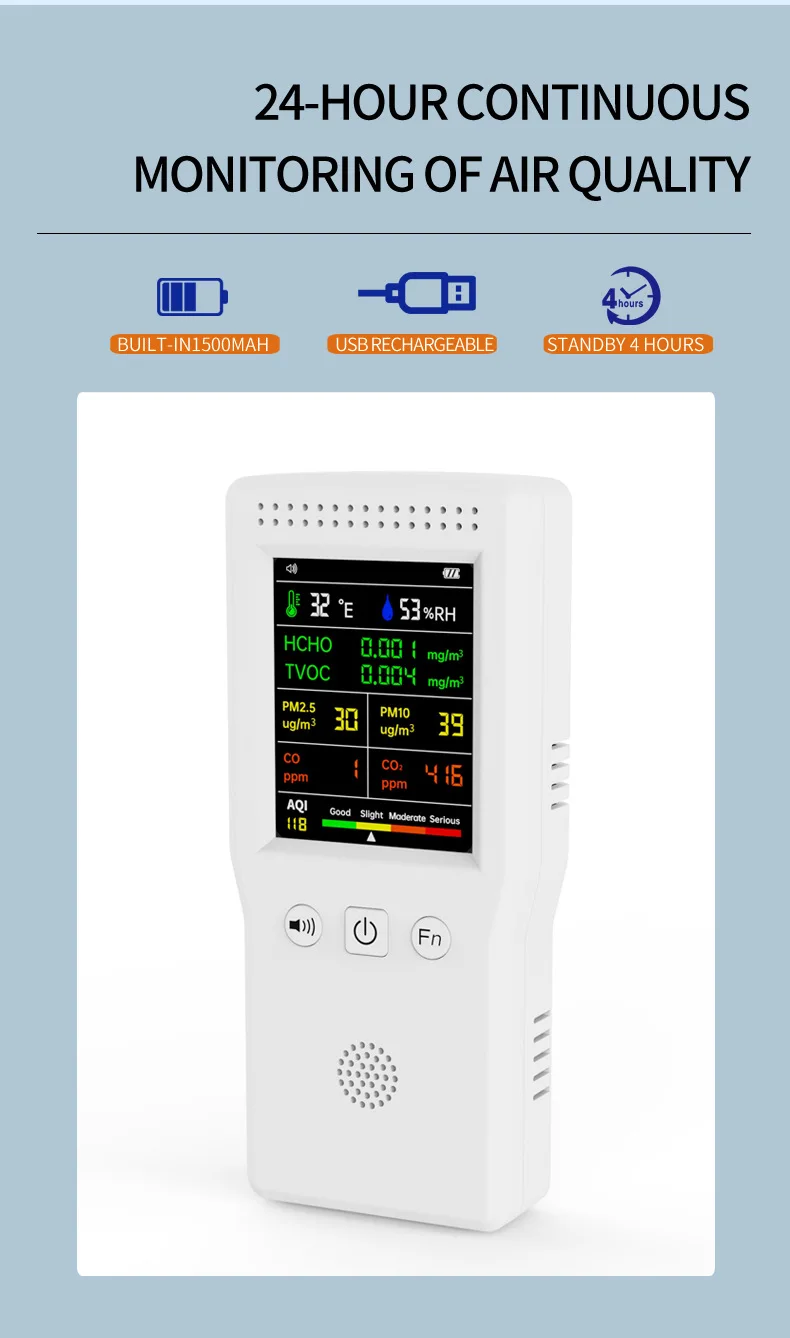 9 In 1 Air Quality Monitor Multifunctional Automatic Display Indoor Office Tvoc Pm Co2 Air ...