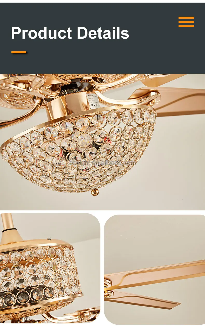 Dining Room Ceiling Fan Light Living Room Bedroom Modern Crystal Iron ...