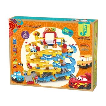 Dual Track Car Slide Building Blocks Children Diy Assembly Parking Lot ...