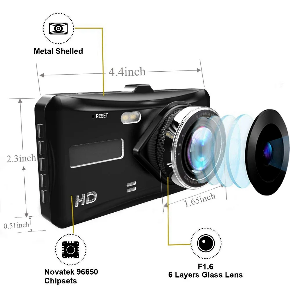 4 Inch Ips Touch Screen Car Camera Hd 1080p Dual Lens Universal Car Dvr ...