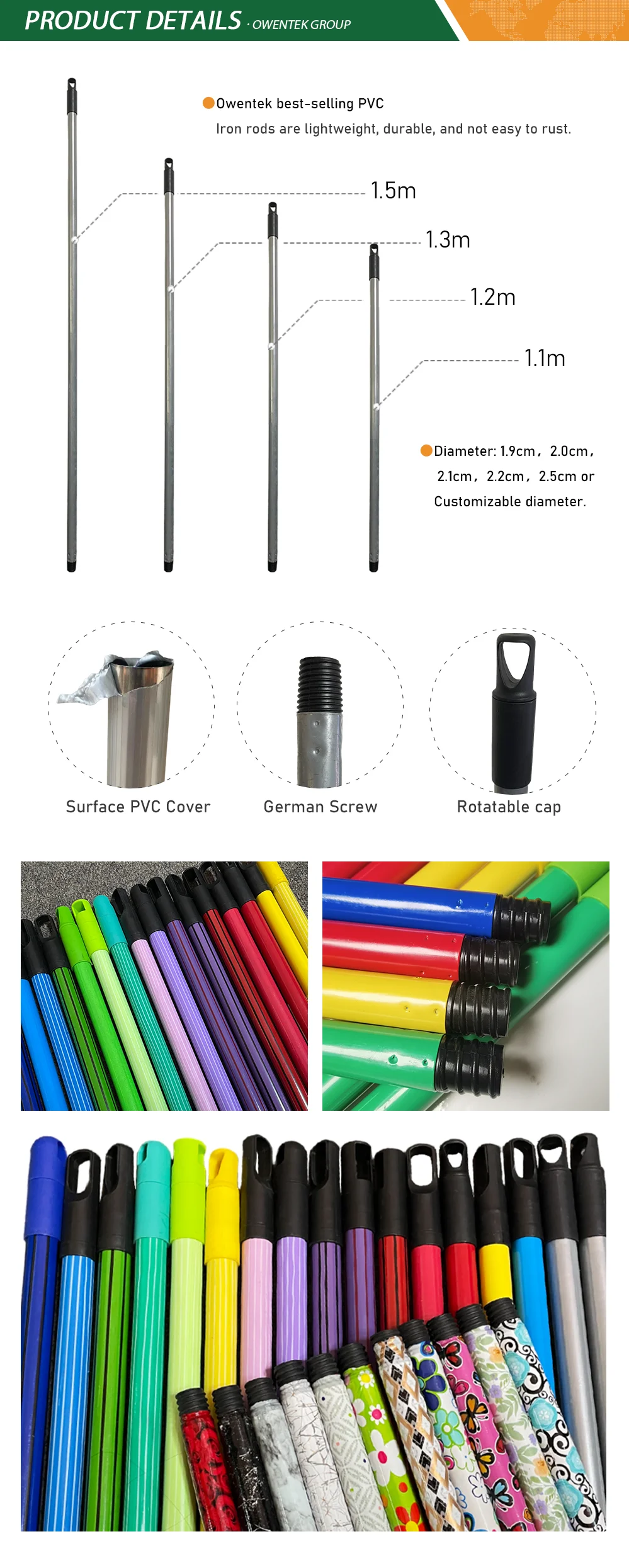 Custom Length Metal Broom Iron Handle with Plastic Brush Less Than 1 ...